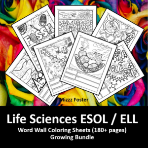 life sciences ela / esol / ell 180+ word wall coloring sheets: biology, biochemistry, genetics, evolution, anatomy & physiology