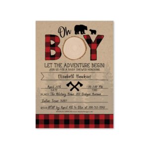 25 Lumberjack Bear Baby Shower Invitations, Sprinkle Invite For Boy, Coed Rustic Gender Reveal Theme, Cute Woodland Adventure DIY Fill or Write In Blank Printable Card, Animal Forest Party Supplies