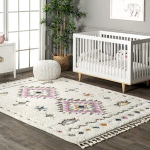 nuloom jocelyn tribal shag tasseled area rug, 3x5, white