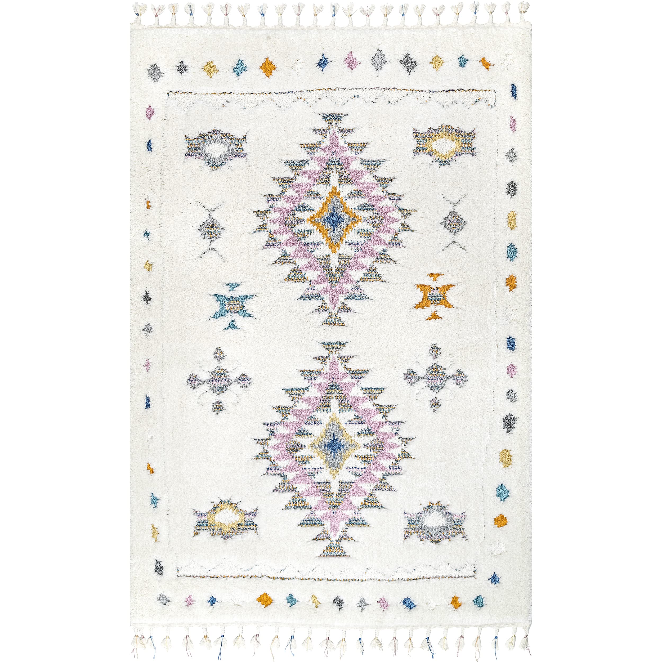 nuLOOM Jocelyn Tribal Shag Tasseled Area Rug, 3x5, White