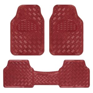 bdk mt-643-rd metallic bling design car floor mats - 3-piece set of heavy duty all weather with rubber backing fits car truck van suv (red)