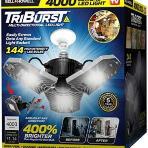 TRIBURST Aluminum LED Garage Lights 6500K 4000 Lumen – Adjustable Ceiling Lights, Ultra Bright Lighting with 144 Bulbs and Multi-Directional Triple Panel for Indoor, Bedroom, Living Room