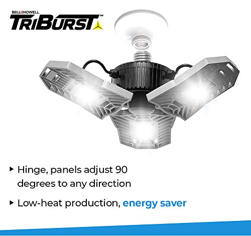 TRIBURST Aluminum LED Garage Lights 6500K 4000 Lumen – Adjustable Ceiling Lights, Ultra Bright Lighting with 144 Bulbs and Multi-Directional Triple Panel for Indoor, Bedroom, Living Room