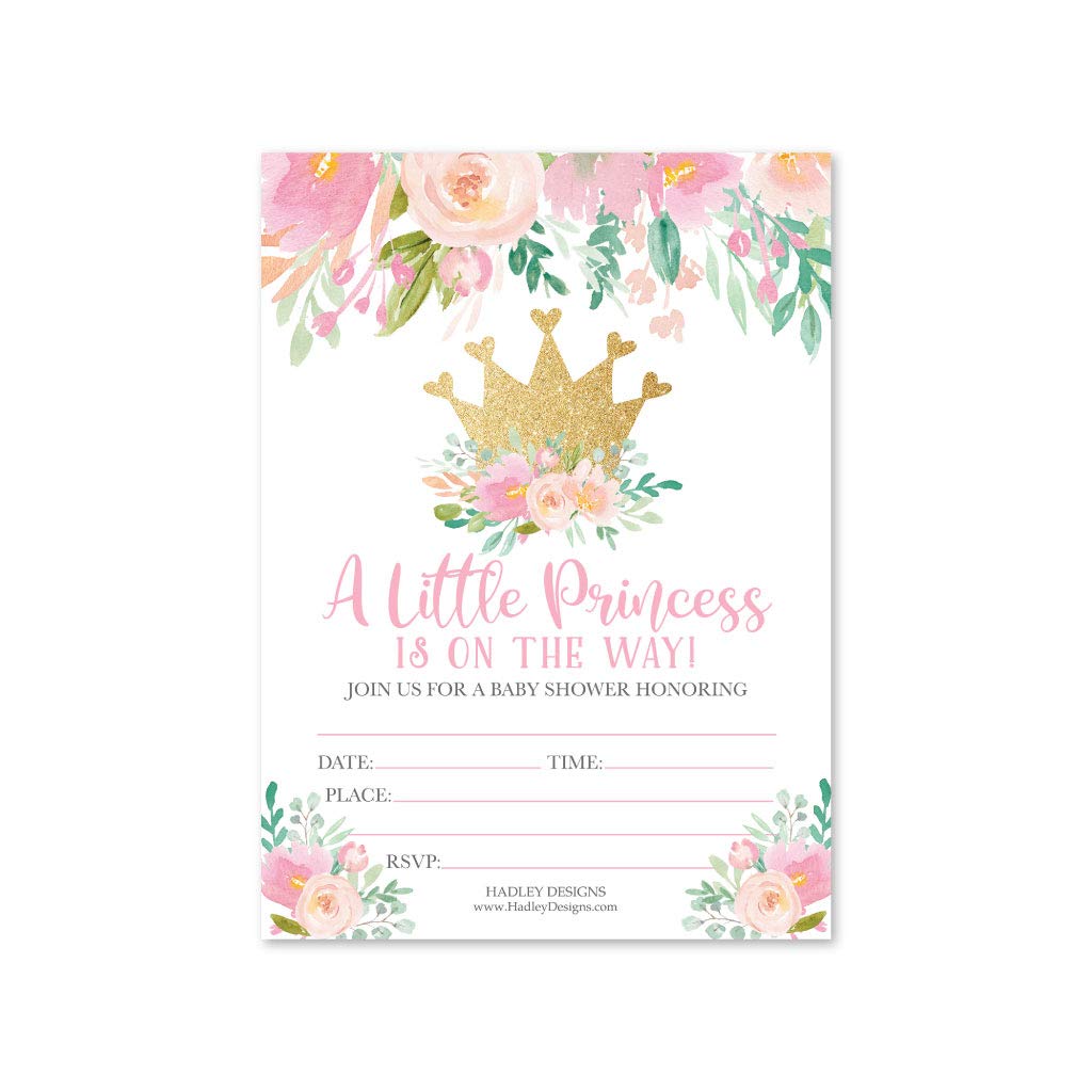 Hadley Designs 25 Princess Baby Shower Invitation For Girl Baby Shower Invitations - Girl Princess Theme Baby Shower Invitations, Baby Sprinkle Invitations Girl Princess Party Invitations