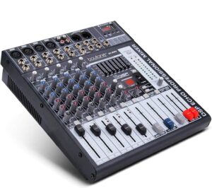 boytone bt-60mx, 6 channel bluetooth audio mixer - dj sound controller, usb mp3 player, 4 xlr microphone jack, 7 band eq, 16 dsp digital multi effects processor, rca in-out jack, 48v phantom power