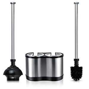 toilettree products modern deluxe freestanding toilet brush and plunger combo (stainless steel, brush and plunger combo set 4.5” x 9.75” x 18.5")