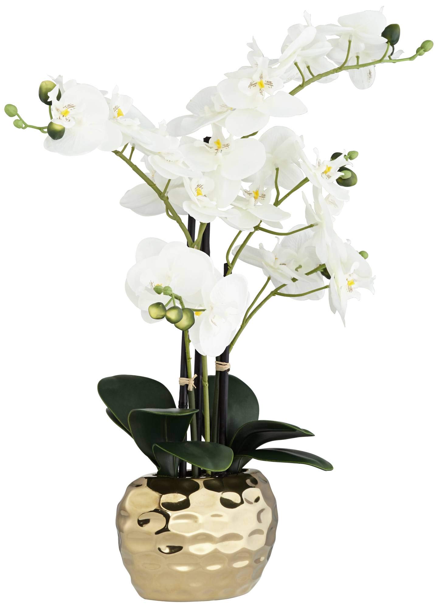 Dahlia Studios Potted Faux Artificial Flowers Realistic White Phalaenopsis Orchid in Silver Gold Ceramic Pot Home Decoration Living Room Office Bedroom Bathroom Kitchen Dining Room 23" High