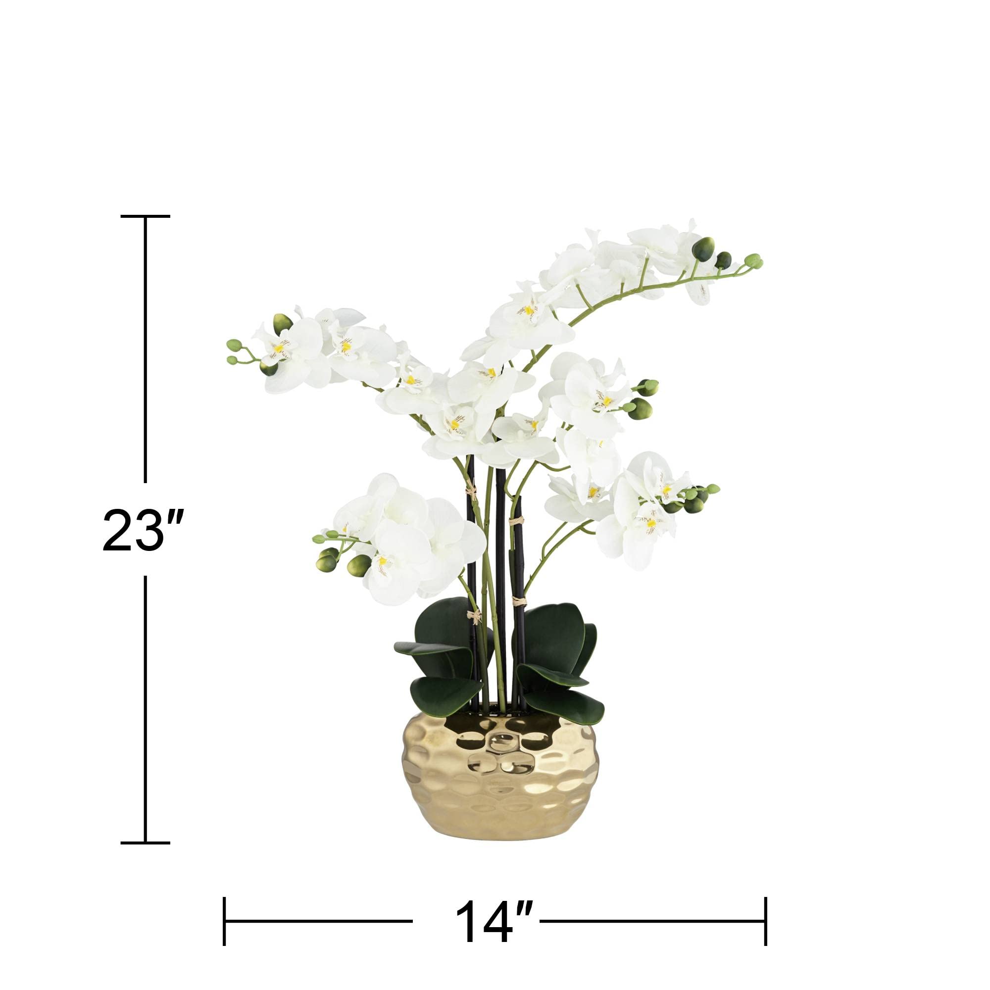 Dahlia Studios Potted Faux Artificial Flowers Realistic White Phalaenopsis Orchid in Silver Gold Ceramic Pot Home Decoration Living Room Office Bedroom Bathroom Kitchen Dining Room 23" High