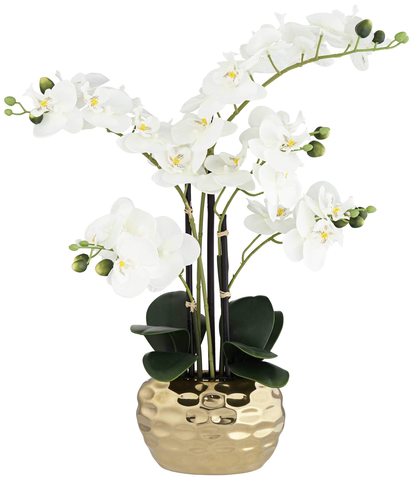 Dahlia Studios Potted Faux Artificial Flowers Realistic White Phalaenopsis Orchid in Silver Gold Ceramic Pot Home Decoration Living Room Office Bedroom Bathroom Kitchen Dining Room 23" High