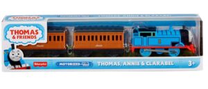 thomas & friends motorized toy train with battery-powered thomas engine and annie and clarabel passenger cars for unisex children