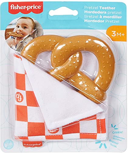 Fisher-Price Pretzel Teether, Pretend food BPA-free Infant Teething Toy with Crinkle for Babies ages 3 months and Older, Multi