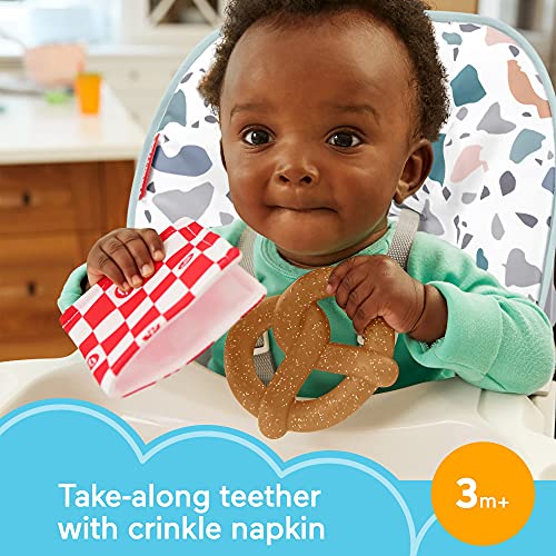 Fisher-Price Pretzel Teether, Pretend food BPA-free Infant Teething Toy with Crinkle for Babies ages 3 months and Older, Multi