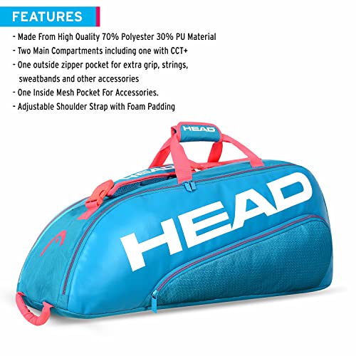 HEAD Tour Team 6R Combi Tennis Racquet Bag - 6 Racket Tennis Equipment Duffle Bag, Blue/Pink