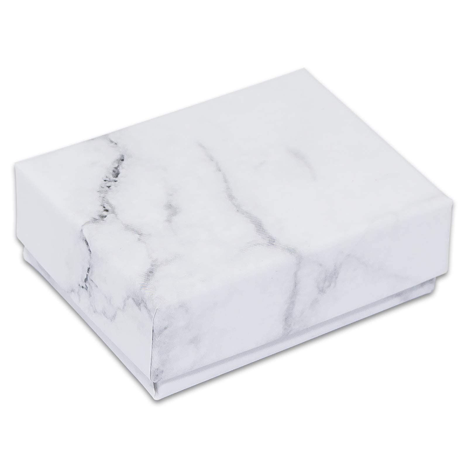 TheDisplayGuys 100-Pack #10 Cotton Filled Cardboard Paper Jewelry Box Gift Case - Marble White (1.9" x 1.3" x 0.7")