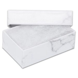 TheDisplayGuys 100-Pack #10 Cotton Filled Cardboard Paper Jewelry Box Gift Case - Marble White (1.9" x 1.3" x 0.7")