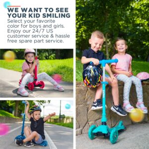 Kicksy - Kids Scooter - Toddler Scooter for Kids 2-5 Adjustable Height - 3 Wheel Scooter for Kids Ages 3-5 Boys & Girls - Kids Three Wheel Scooter with Light Up LED Wheels