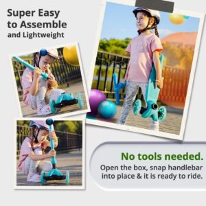 Kicksy - Kids Scooter - Toddler Scooter for Kids 2-5 Adjustable Height - 3 Wheel Scooter for Kids Ages 3-5 Boys & Girls - Kids Three Wheel Scooter with Light Up LED Wheels