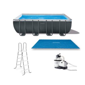 intex 26355eh ultra 18'x9'x52" ultra xtr rectangular frame pool set with 120v 1,200 gph sand filter pump, ladder, ground cloth, and solar pool cover