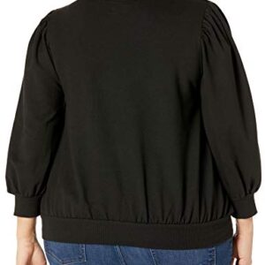 The Drop Women's Leona Short Puff Sleeve Crew Neck French Terry Sweatshirt, Black, S