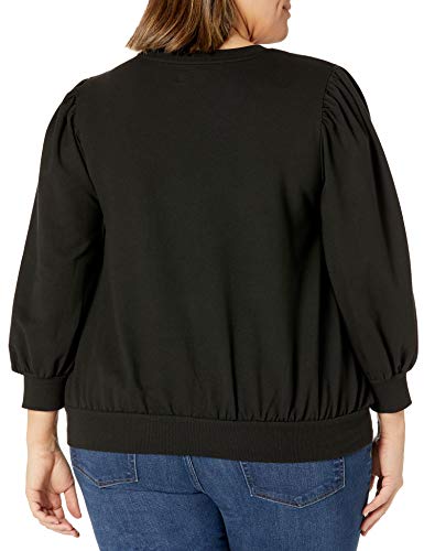 The Drop Women's Leona Short Puff Sleeve Crew Neck French Terry Sweatshirt, Black, S