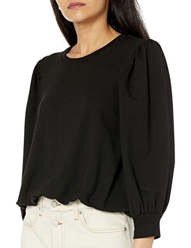 The Drop Women's Leona Short Puff Sleeve Crew Neck French Terry Sweatshirt, Black, S