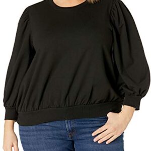 The Drop Women's Leona Short Puff Sleeve Crew Neck French Terry Sweatshirt, Black, S