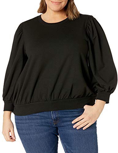 The Drop Women's Leona Short Puff Sleeve Crew Neck French Terry Sweatshirt, Black, S