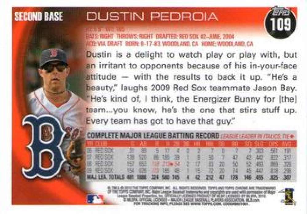 2010 Topps Chrome #109 Dustin Pedroia Boston Red Sox MLB Baseball Card NM-MT