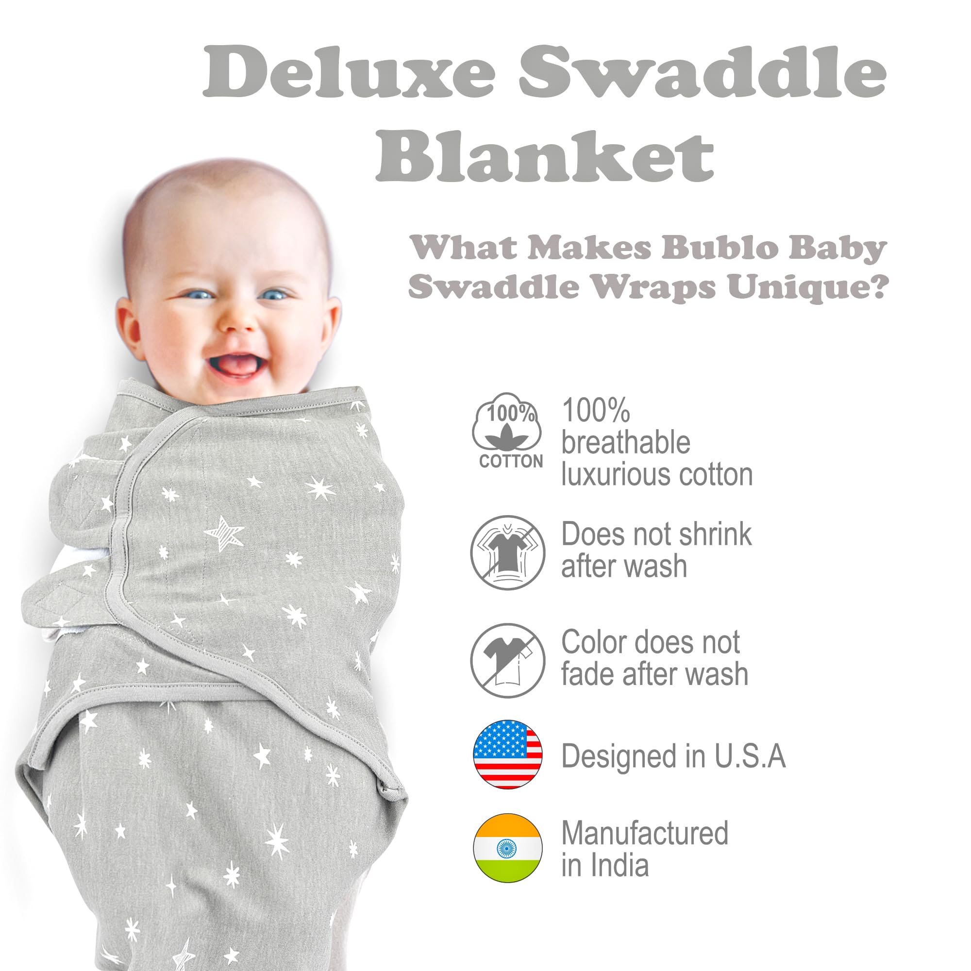 Baby Swaddle Blanket Wrap, Organic Cotton 3-Pack Preemie Swaddle, Baby Swaddles, Premature Size Swaddles Up to 7 Pounds, Grey