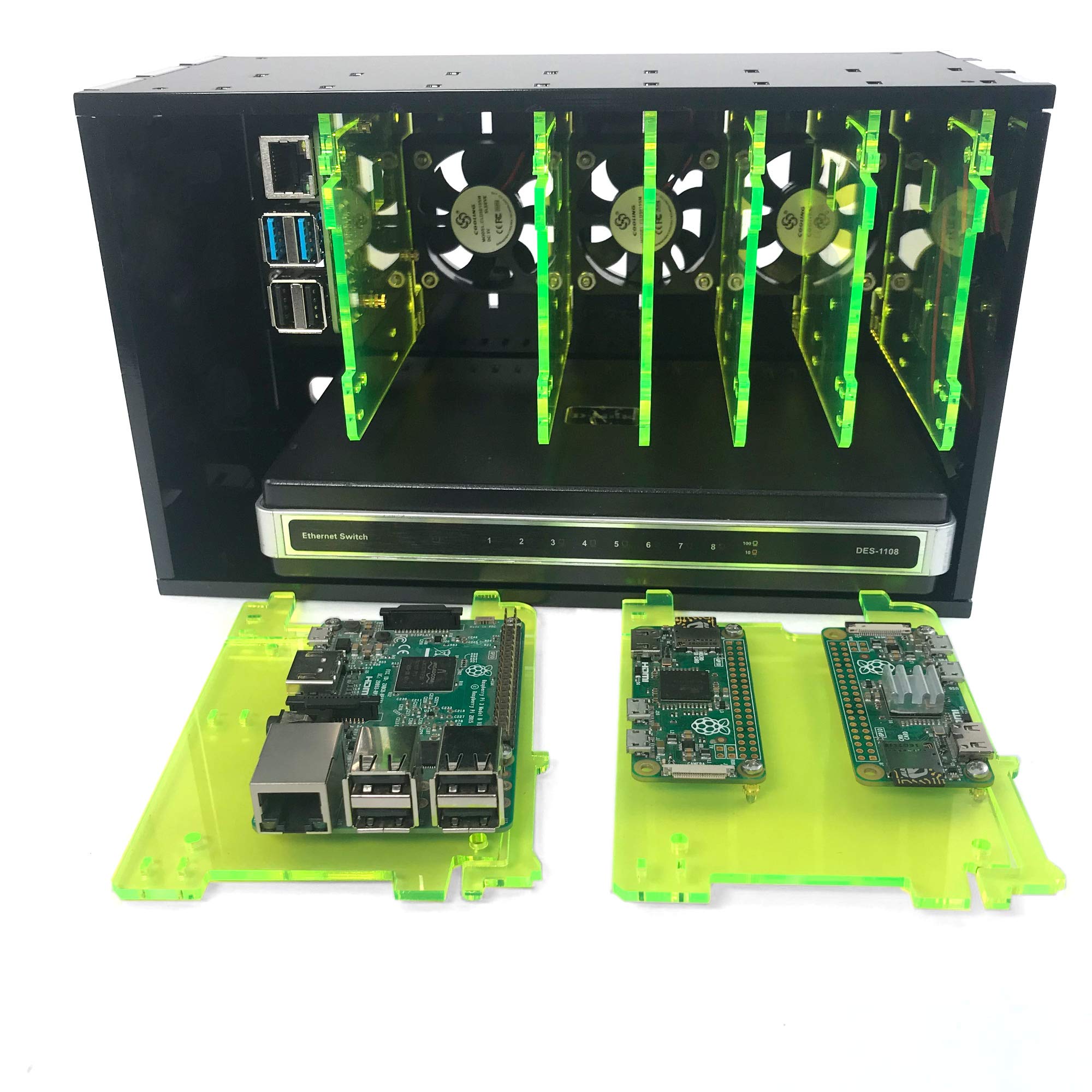 Cluster Case for Raspberry Pi5/Pi4/Pi3 and Other Single Board Computers | Cloudlet Case - Black Lime