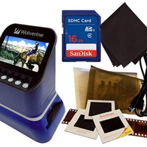 Wolverine F2D Saturn Digital Film & Slide Scanner - Converts 120 Medium Format, 127 Film, Microfiche, 35mm Negatives & Slides to Digital - 4.3" LCD, 16GB SD Card, Z-Cloth & HDMI Cable Included (Blue)