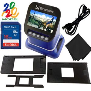 Wolverine F2D Saturn Digital Film & Slide Scanner - Converts 120 Medium Format, 127 Film, Microfiche, 35mm Negatives & Slides to Digital - 4.3" LCD, 16GB SD Card, Z-Cloth & HDMI Cable Included (Blue)