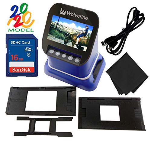 Wolverine F2D Saturn Digital Film & Slide Scanner - Converts 120 Medium Format, 127 Film, Microfiche, 35mm Negatives & Slides to Digital - 4.3" LCD, 16GB SD Card, Z-Cloth & HDMI Cable Included (Blue)