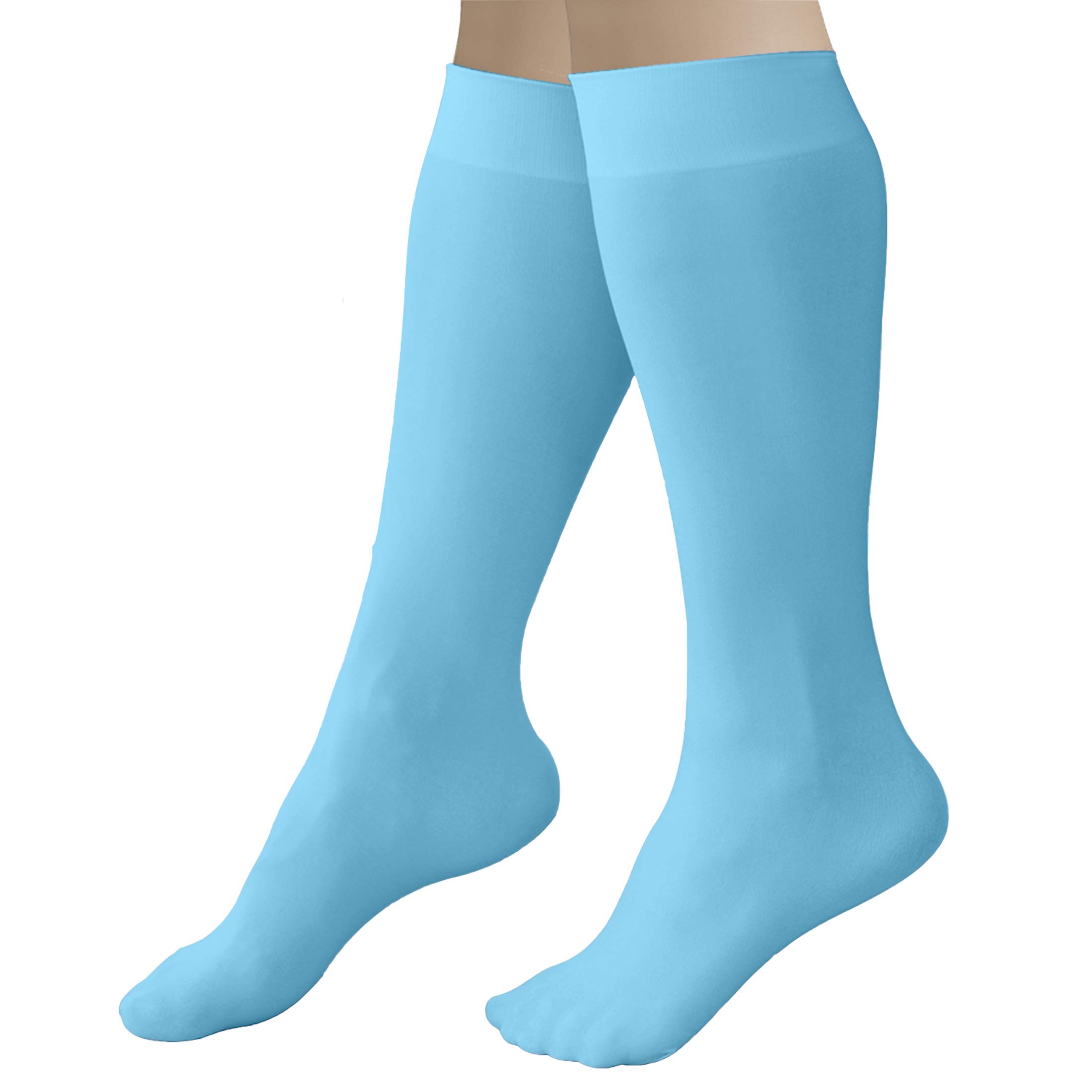 CRS Cross Figure Skating Socks (2 Pair) Premium Knee High Tights for Ice Skates, Footed Skate Socks, Ice Skating Socks, Dance (Bracket Blue)