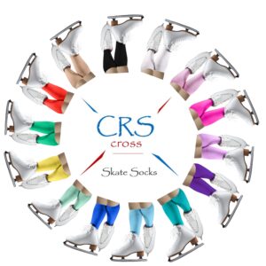 CRS Cross Figure Skating Socks (2 Pair) Premium Knee High Tights for Ice Skates, Footed Skate Socks, Ice Skating Socks, Dance (Bracket Blue)