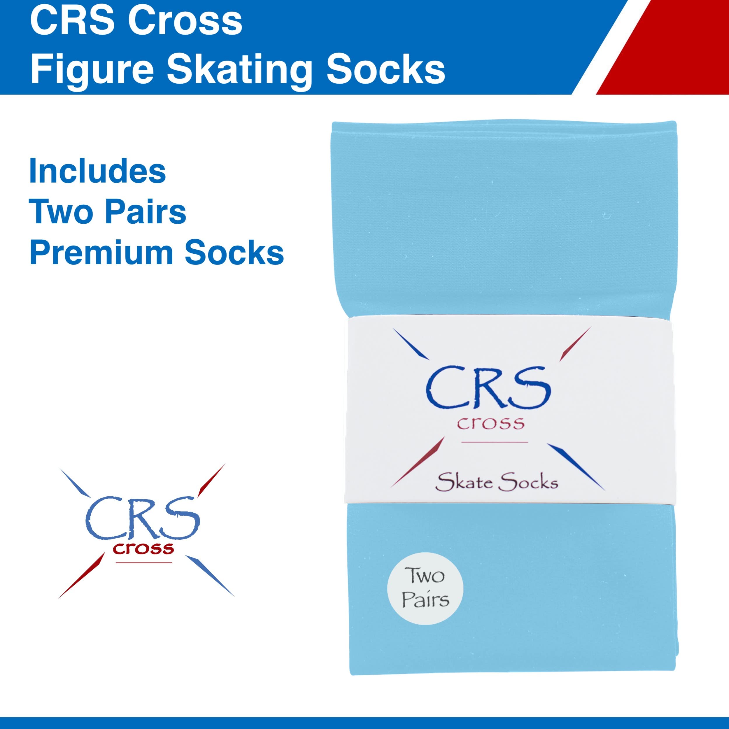 CRS Cross Figure Skating Socks (2 Pair) Premium Knee High Tights for Ice Skates, Footed Skate Socks, Ice Skating Socks, Dance (Bracket Blue)