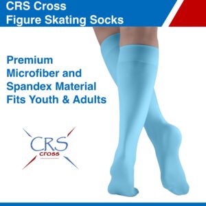 CRS Cross Figure Skating Socks (2 Pair) Premium Knee High Tights for Ice Skates, Footed Skate Socks, Ice Skating Socks, Dance (Bracket Blue)