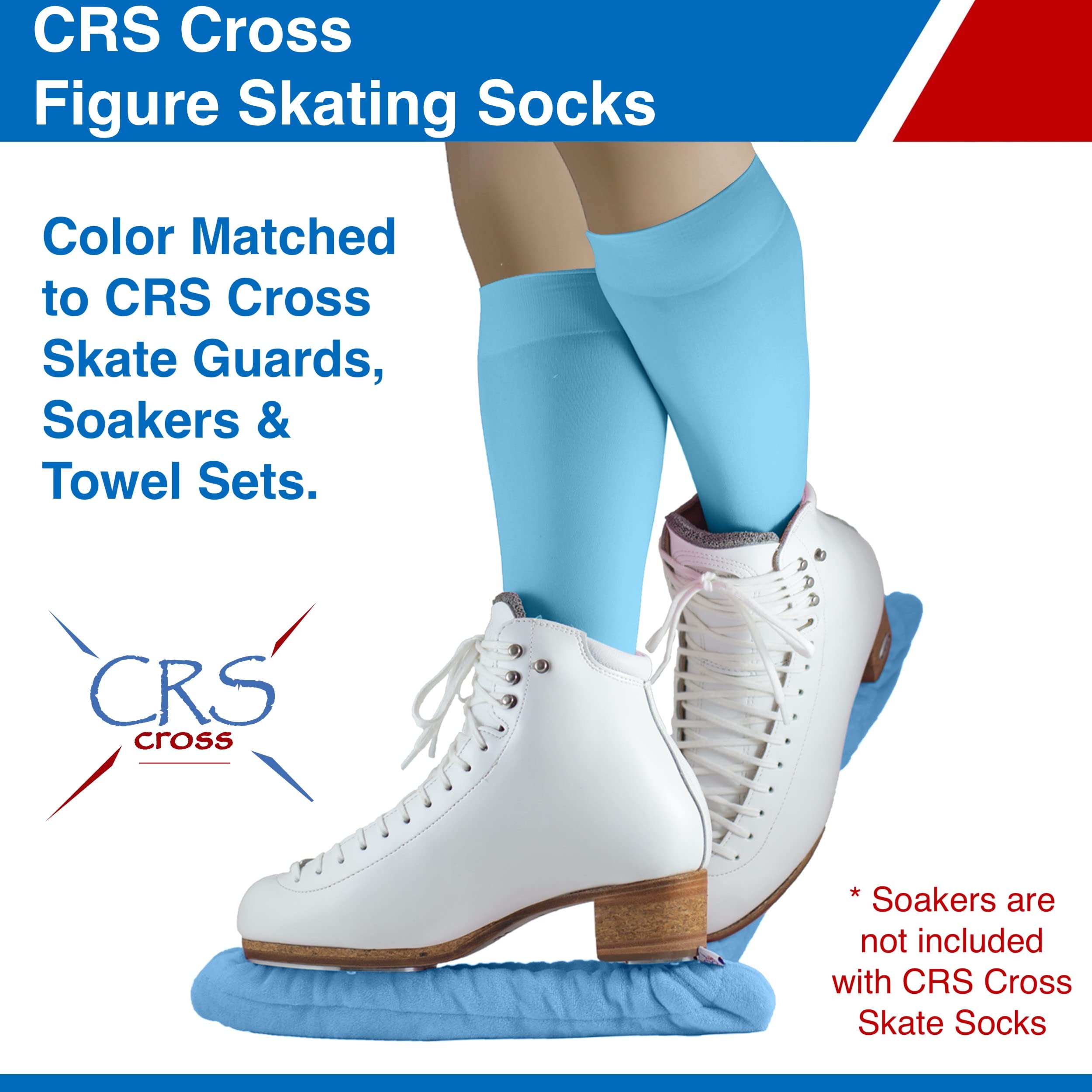 CRS Cross Figure Skating Socks (2 Pair) Premium Knee High Tights for Ice Skates, Footed Skate Socks, Ice Skating Socks, Dance (Bracket Blue)