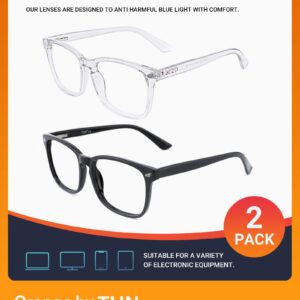 TIJN 2 Pack Blue Light Blocking Glasses, Computer Reading/Gaming/TV/Phones Glasses for Women Men,Anti Eyestrain & UV Glare