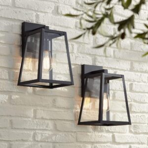 john timberland arrington 13" high farmhouse rustic modern outdoor wall light fixture mount porch house exterior outside lantern set of 2 edison bulb mystic black metal clear glass shade front door