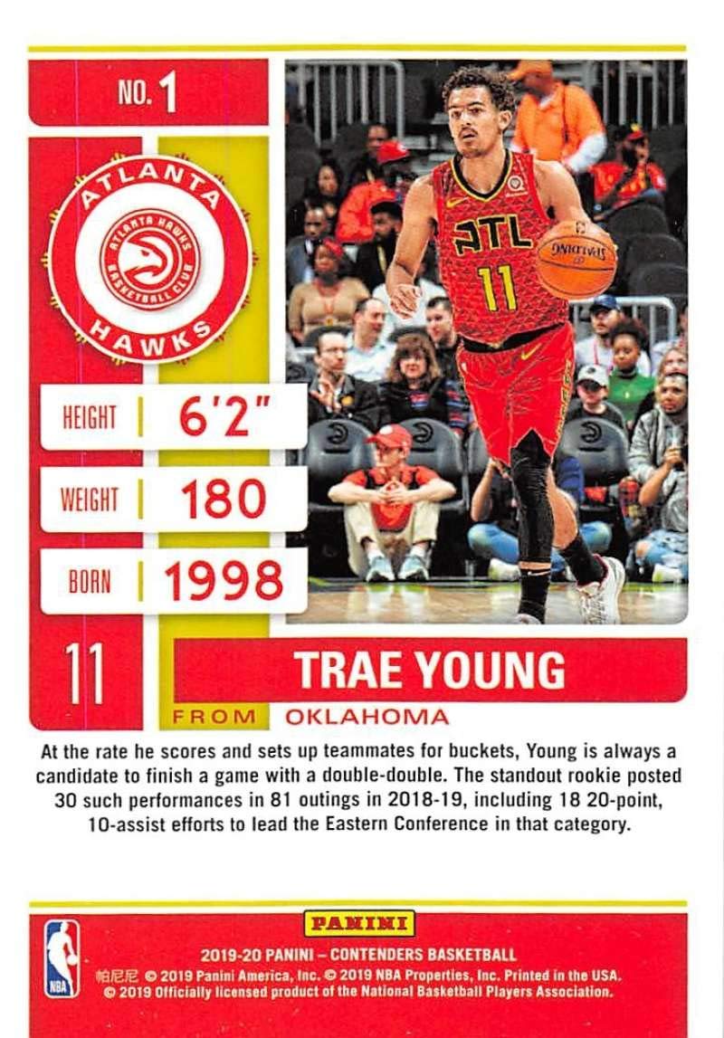 2019-20 Panini Contenders Season Ticket #1 Trae Young Atlanta Hawks NBA Basketball Trading Card