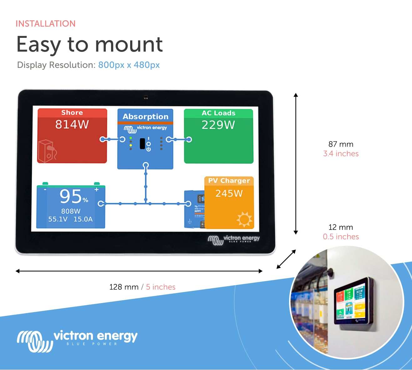 Victron Energy GX Touch 50, Display Screen for Cerbo GX (Waterproof)