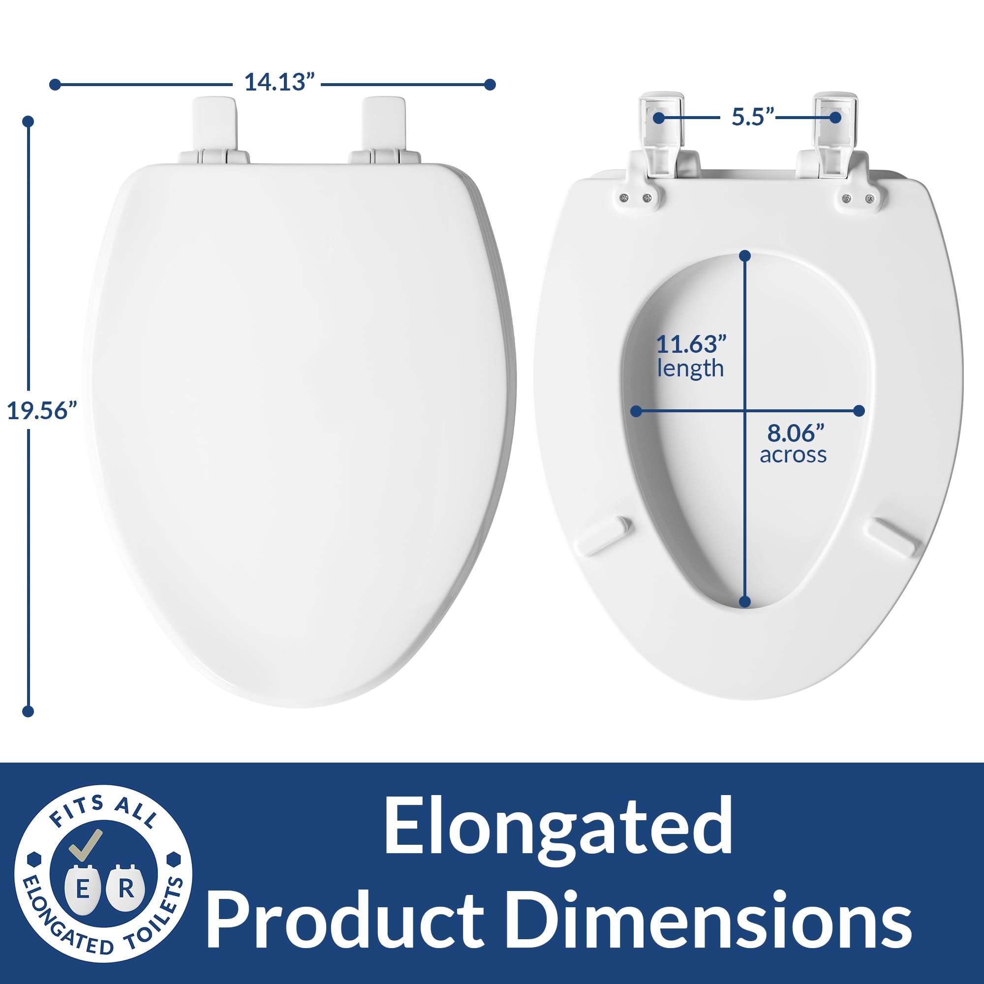 BEMIS 1600E4 390 Ashland Toilet Seat with Slow Close, Never Loosens and Provide the Perfect Fit, ELONGATED, Enameled Wood, Cotton White