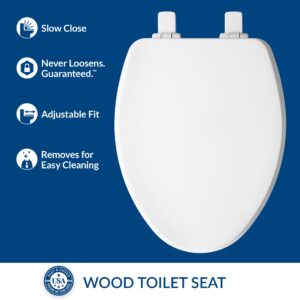 BEMIS 1600E4 390 Ashland Toilet Seat with Slow Close, Never Loosens and Provide the Perfect Fit, ELONGATED, Enameled Wood, Cotton White