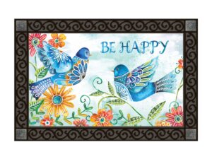 studio m matmates happy bluebirds decorative floor mat indoor or outdoor doormat with eco-friendly recycled rubber backing, 18 x 30 inches