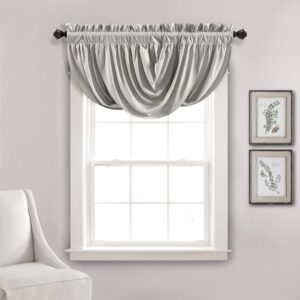 lush decor lucia elegant waterfall valance for living room kitchen, and bedroom, soft polyester window curtain, single -light gray (42"w x 18"l)