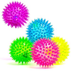 stages sensory builder light up led spiky bouncy ball, blinking sensory toy, set of 5 - mixed colors, multi