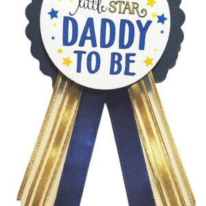 Amy's Bubbling Boutique, Inc. Twinkle Little Star Baby Shower Mommy Banner Sash & Daddy to Be Pin Navy & Gold Gift Set