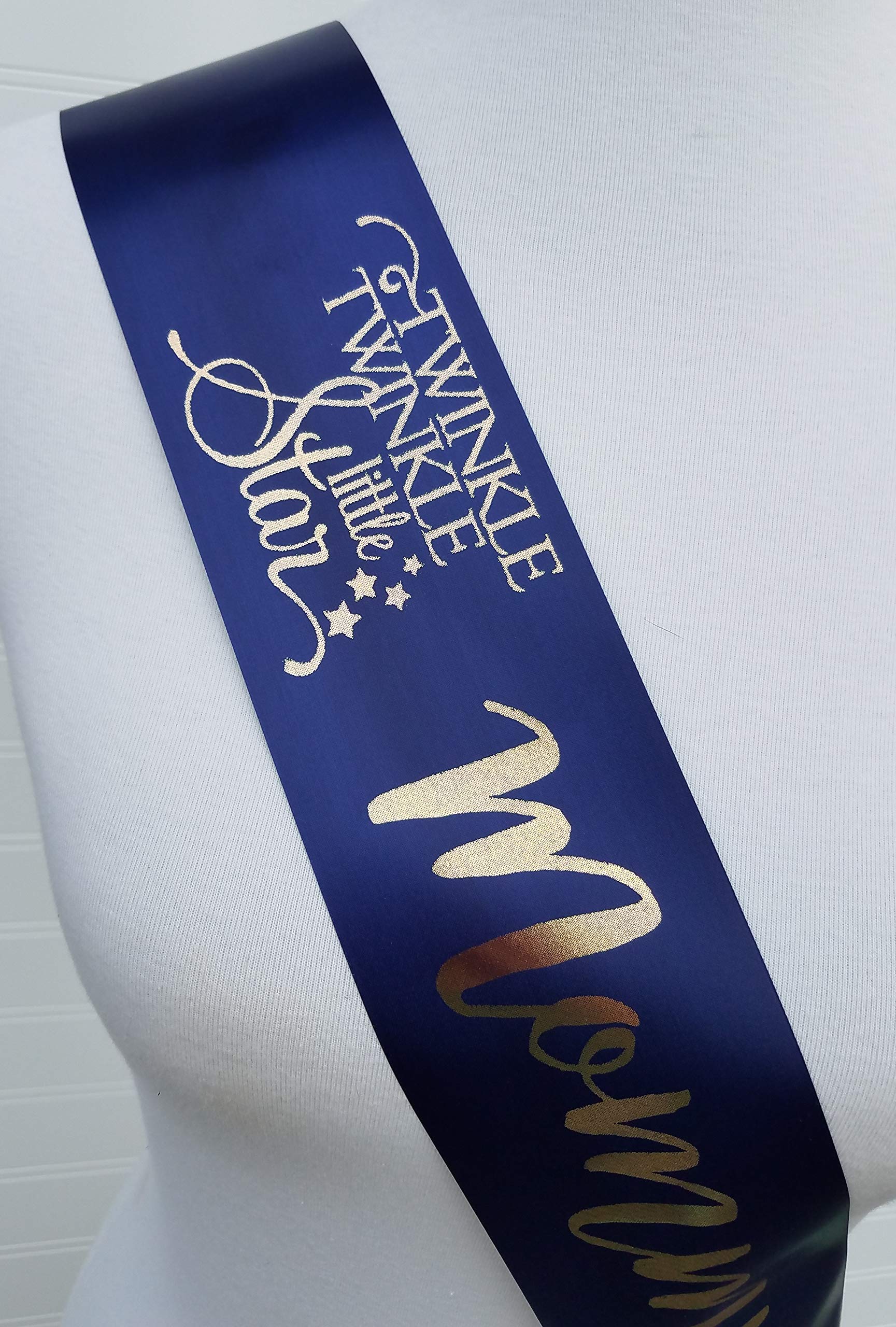 Amy's Bubbling Boutique, Inc. Twinkle Little Star Baby Shower Mommy Banner Sash & Daddy to Be Pin Navy & Gold Gift Set