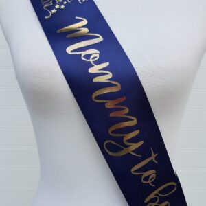 Amy's Bubbling Boutique, Inc. Twinkle Little Star Baby Shower Mommy Banner Sash & Daddy to Be Pin Navy & Gold Gift Set